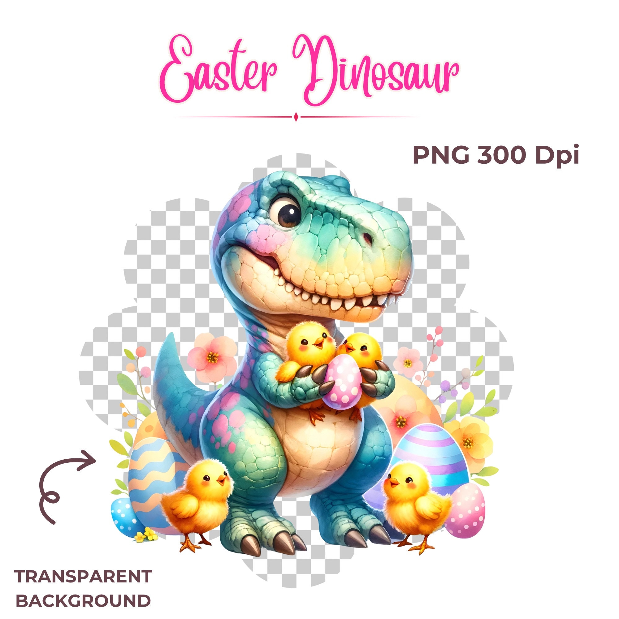 Watercolor Easter Dinosaur Clipart: Nursery T-rex PNG (digital Download ...