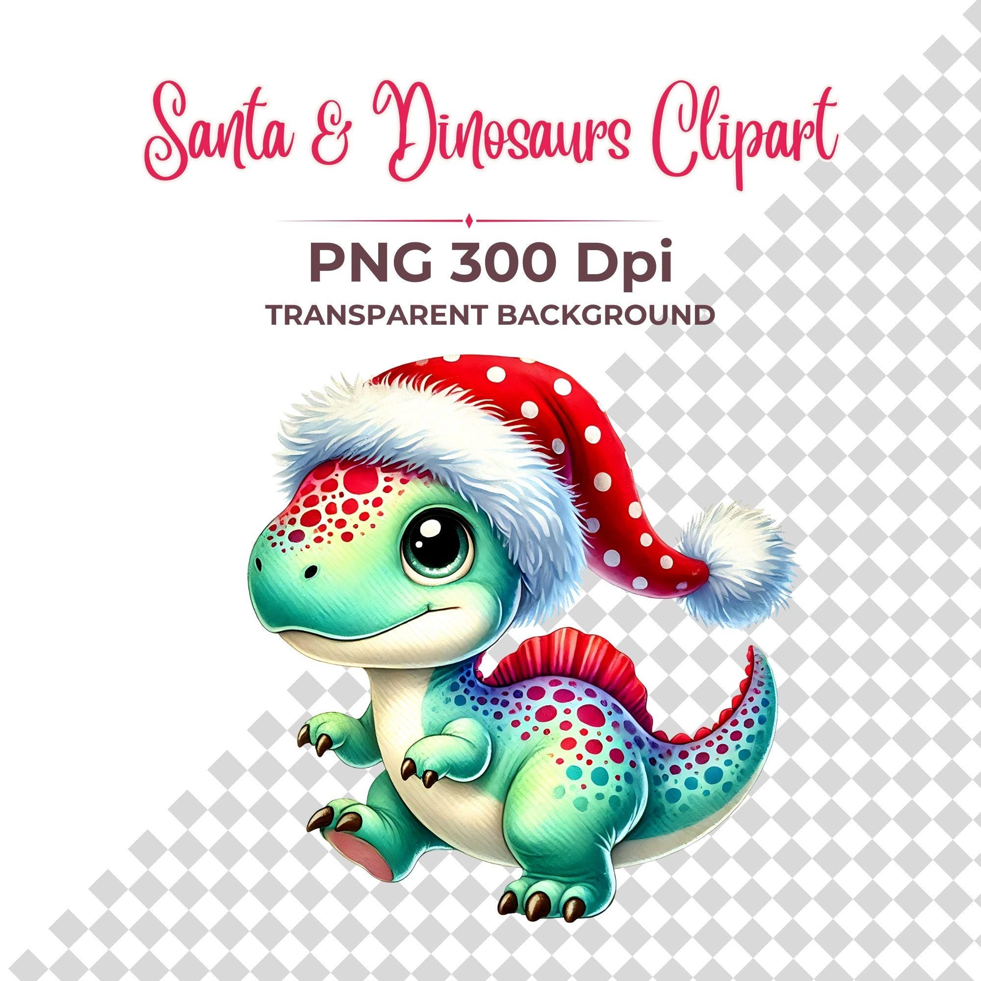 Watercolor Santa Dinosaur Clipart: Christmas Dino PNG (commercial Use ...