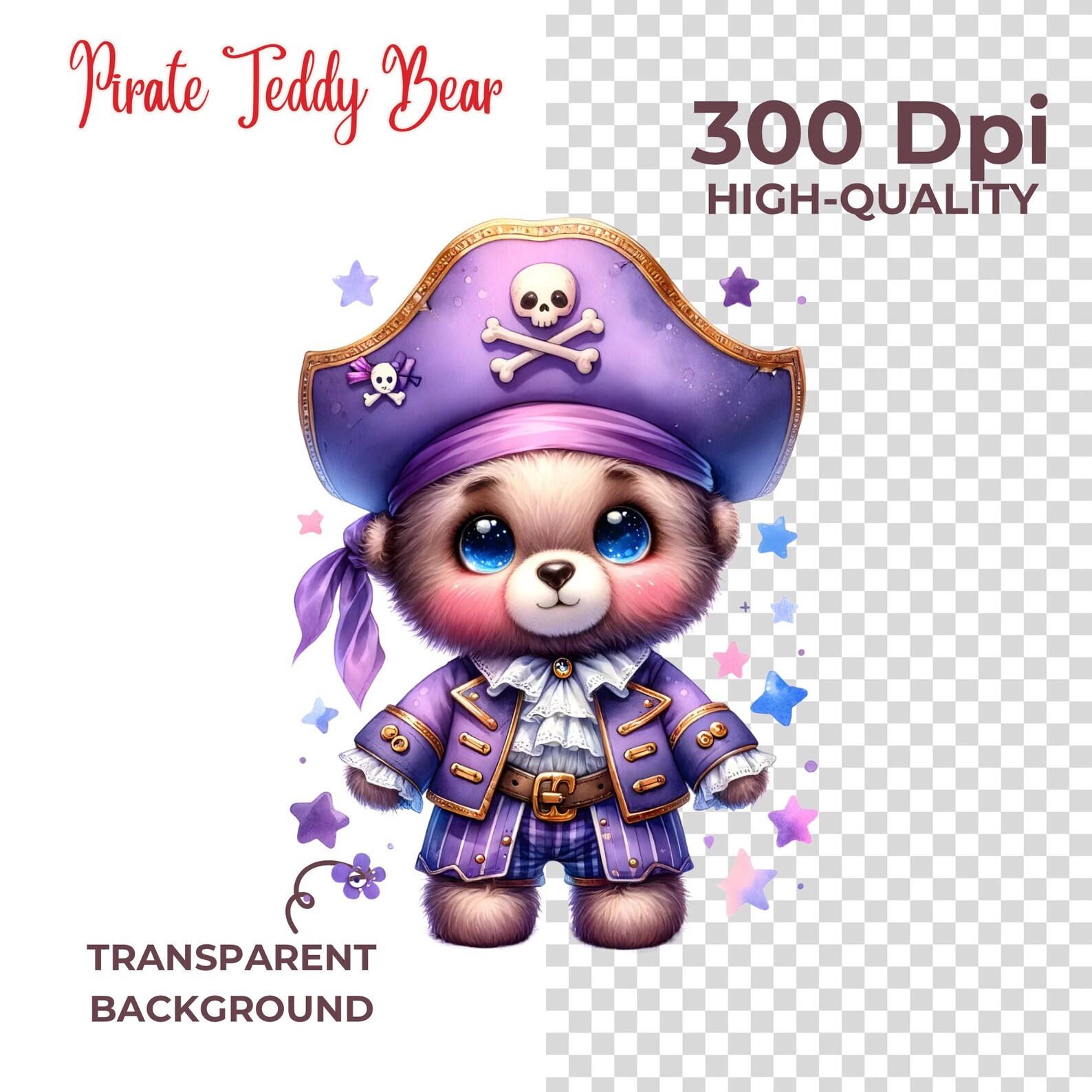 Watercolor Pirate Teddy Bear Clipart: Nursery PNG (digital Download) - Etsy