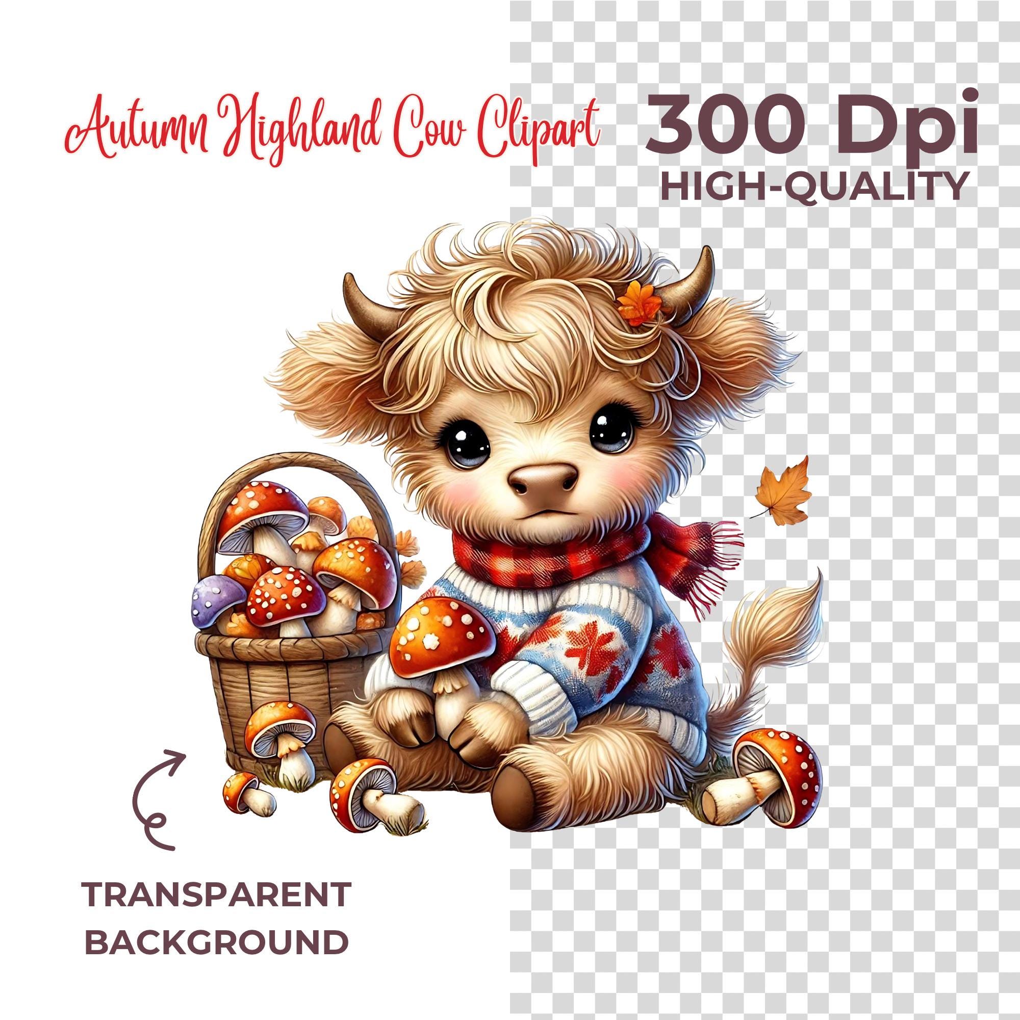 Watercolor Autumn Highland Cow Clipart, Cute Fall Highland Cow PNG ...