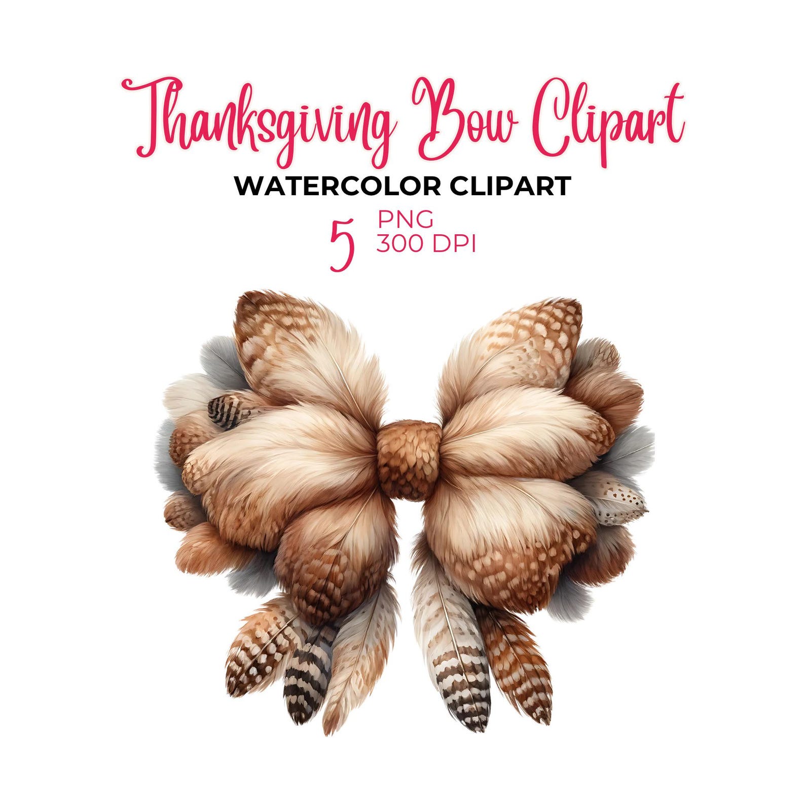 Watercolor Thanksgiving Bow Clipart: Coquette Autumn PNG (commercial ...
