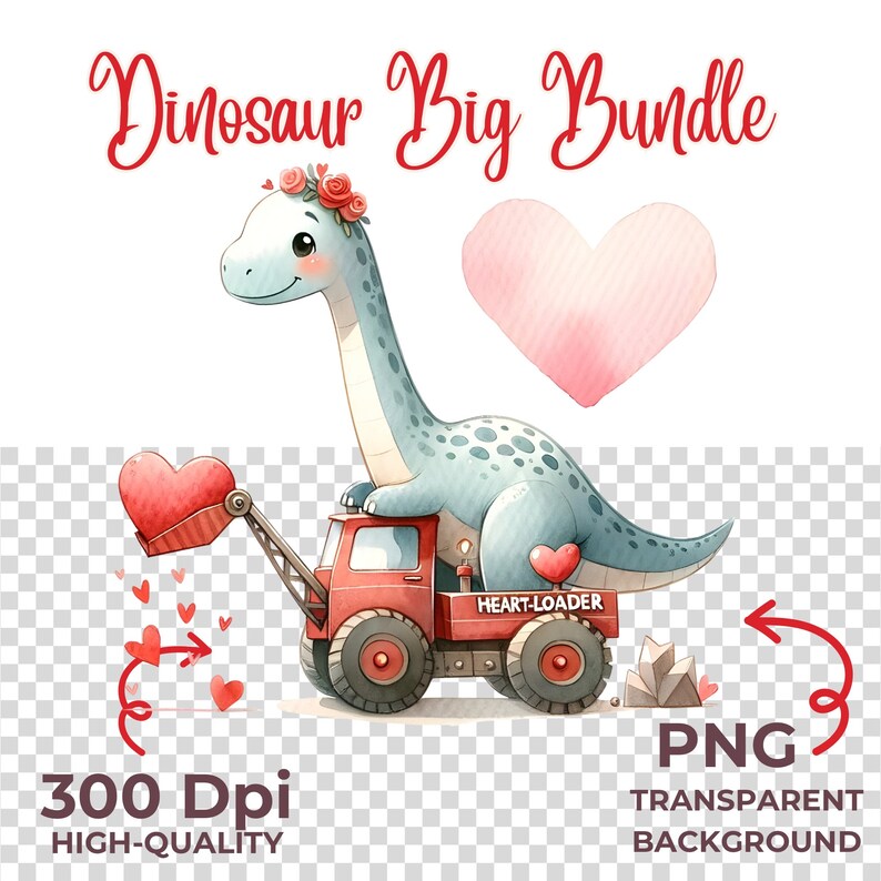 Watercolor Valentine Dinosaur Clipart Bundle (PNG) - Etsy