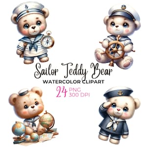Watercolor Sailor Teddy Bear Clipart, Nautical Teddy Bear Clipart ...