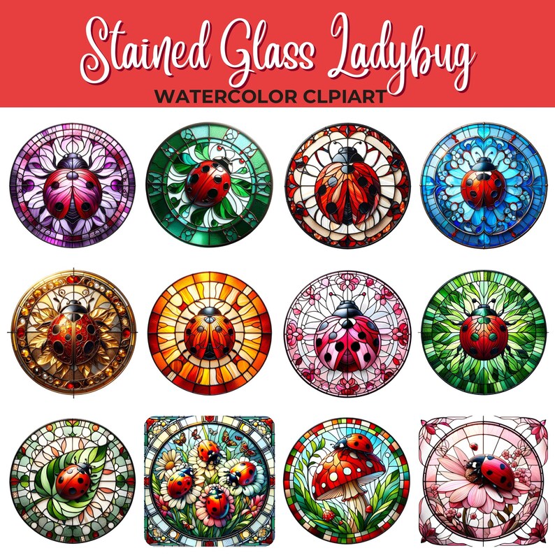 Stained Glass Ladybug Clipart: Watercolor PNG (digital Download) - Etsy