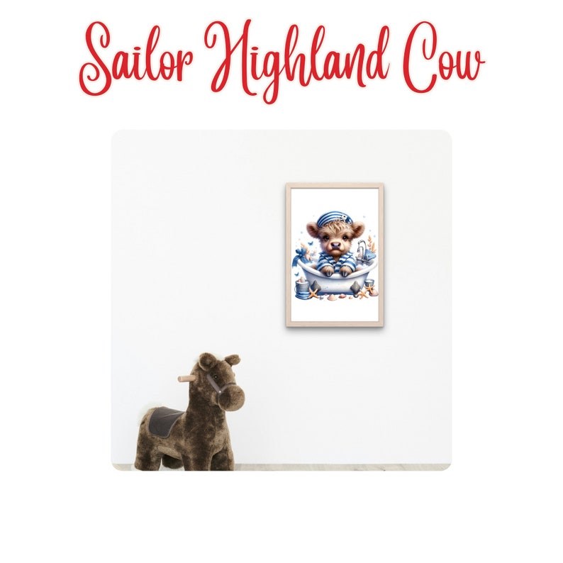 Watercolor Sailor Highland Cow Clipart, Nautical Highland Cow Clipart ...