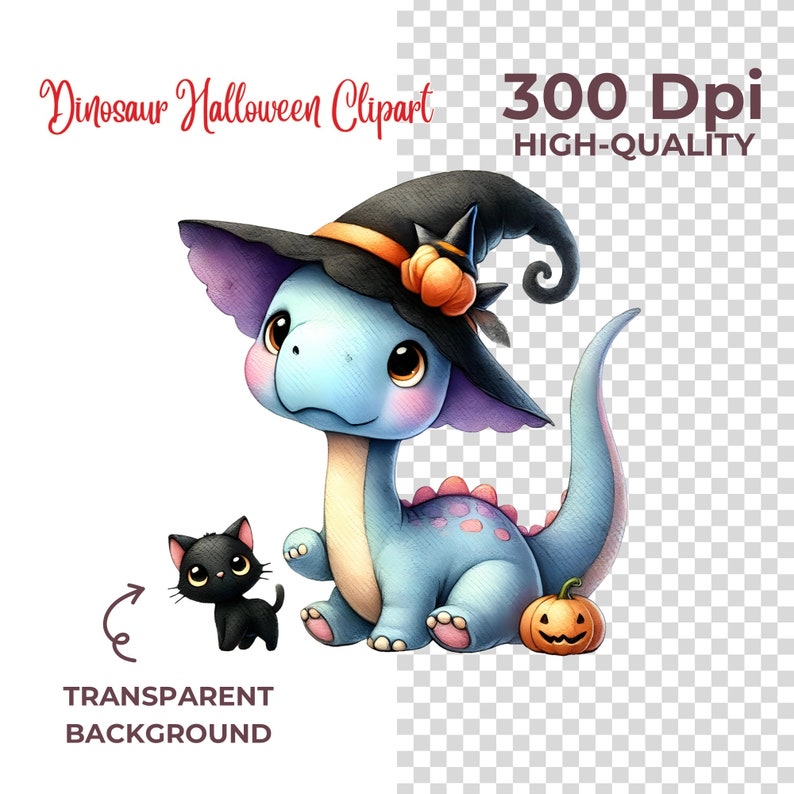 Watercolor Cute Dinosaurs Halloween Clipart, Spooky Dinosaur PNG, Jack ...