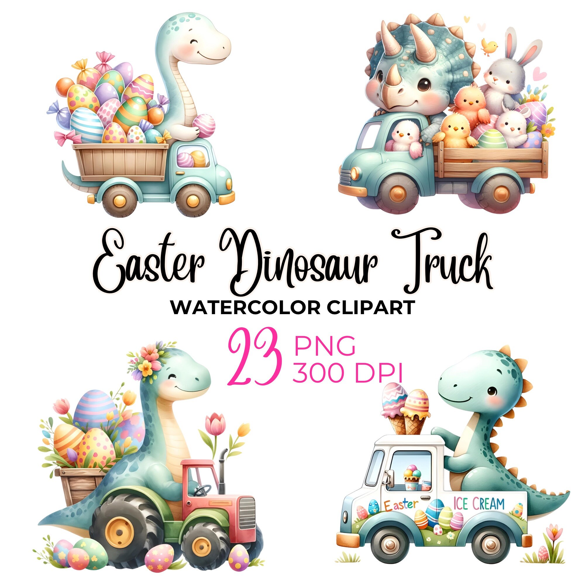 Watercolor Easter Dinosaur Clipart, Easter PNG, Dinosaur Construction ...