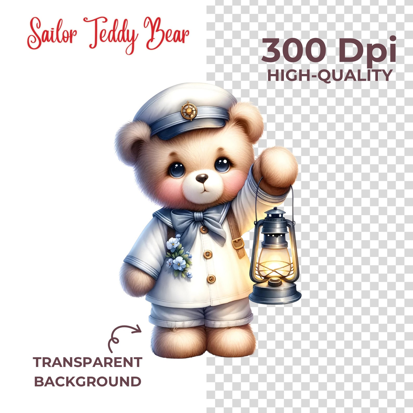 Watercolor Sailor Teddy Bear Clipart, Nautical Teddy Bear Clipart ...