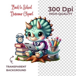 Watercolor Back to School Dinosaur Clipart, Reading Dinosaur PNG ...