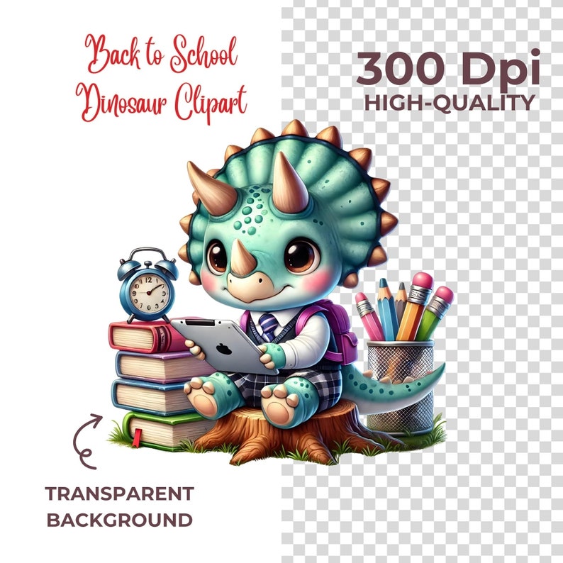 Watercolor Back to School Dinosaur Clipart, Reading Dinosaur PNG ...