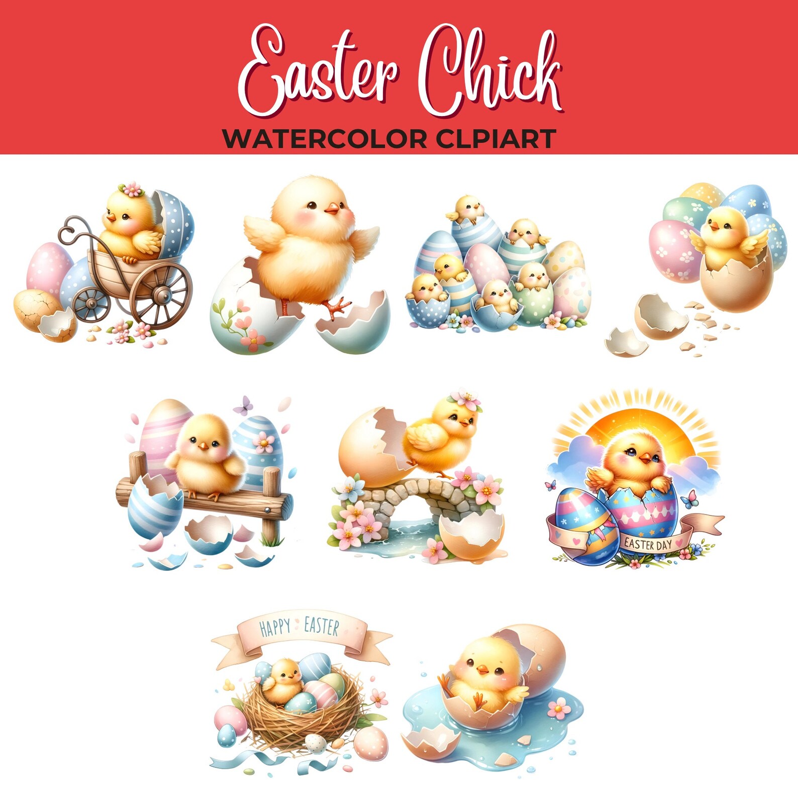Watercolor Easter Chicks Clipart, Easter Clipart, Nursery Decor, Easter ...