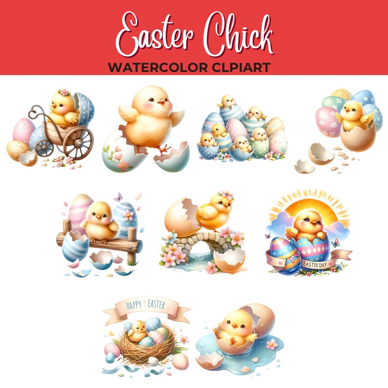 Watercolor Easter Chicks Clipart: Spring Nursery Decor (PNG) - Etsy