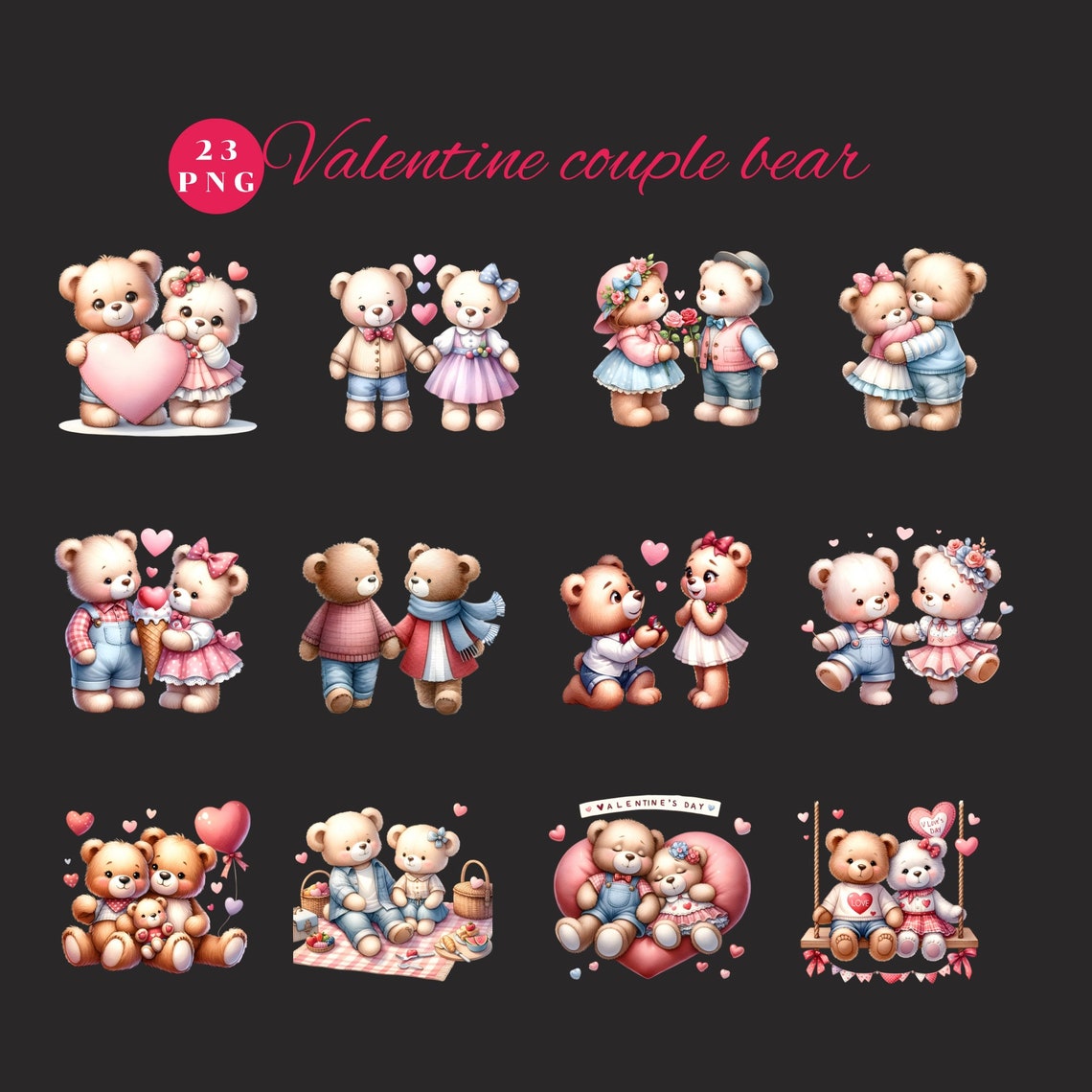Valentines Bear Clipart, Couple Bear PNG, Valentines Clipart ...