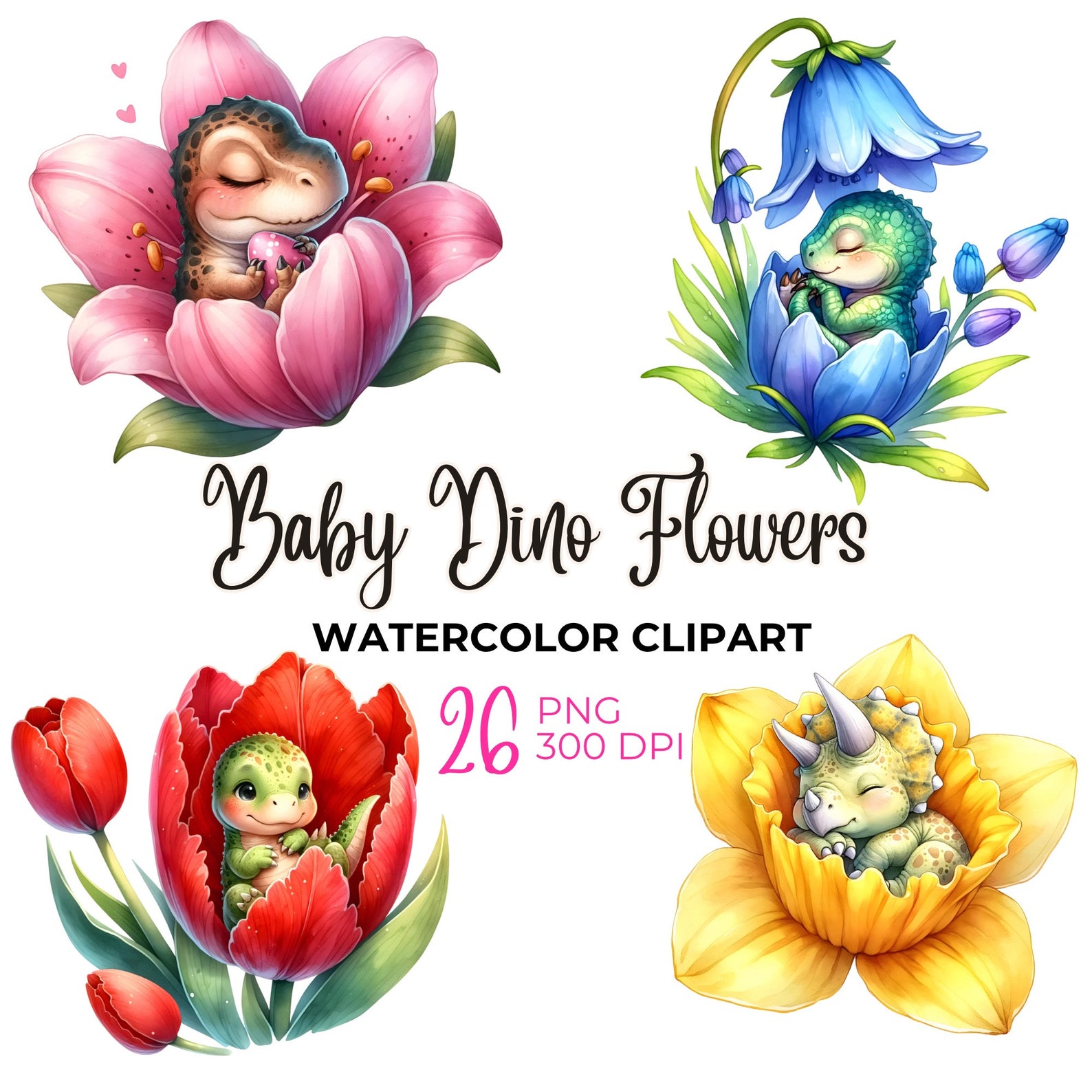 Watercolor Dinosaur Clipart, Easter Dinosaur Clipart, Baby Dinosaur PNG ...