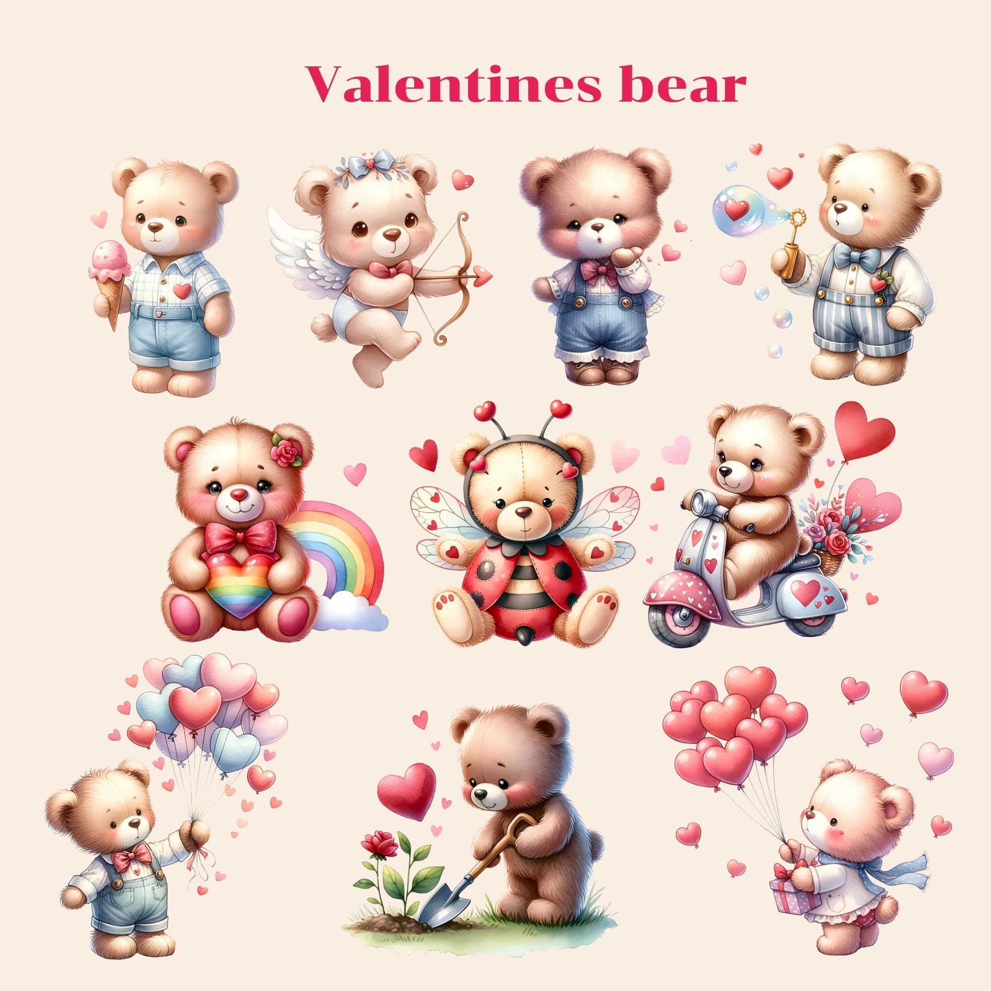 Valentines Bear Clipart, Cute Bear PNG, Valentines Clipart, Valentines ...