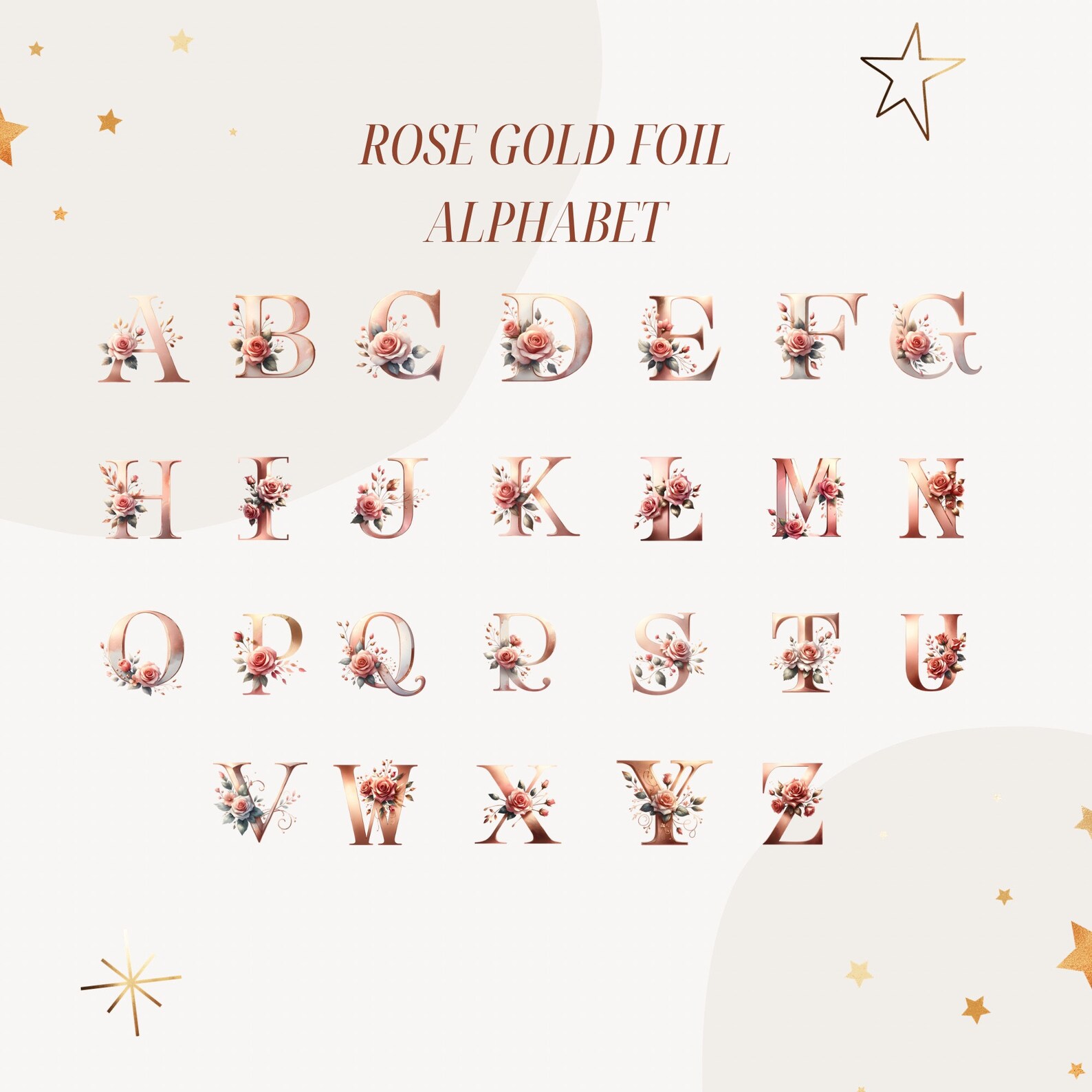 Rose Gold Floral Alphabet Clipart, Floral Letters PNG, Watercolor ...