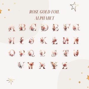 Rose Gold Floral Alphabet Clipart, Floral Letters PNG, Watercolor ...