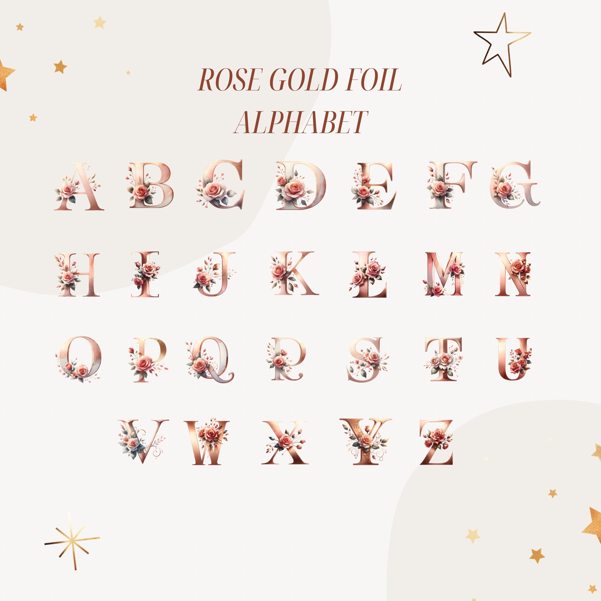 Rose Gold Floral Alphabet Clipart, Floral Letters PNG, Watercolor ...