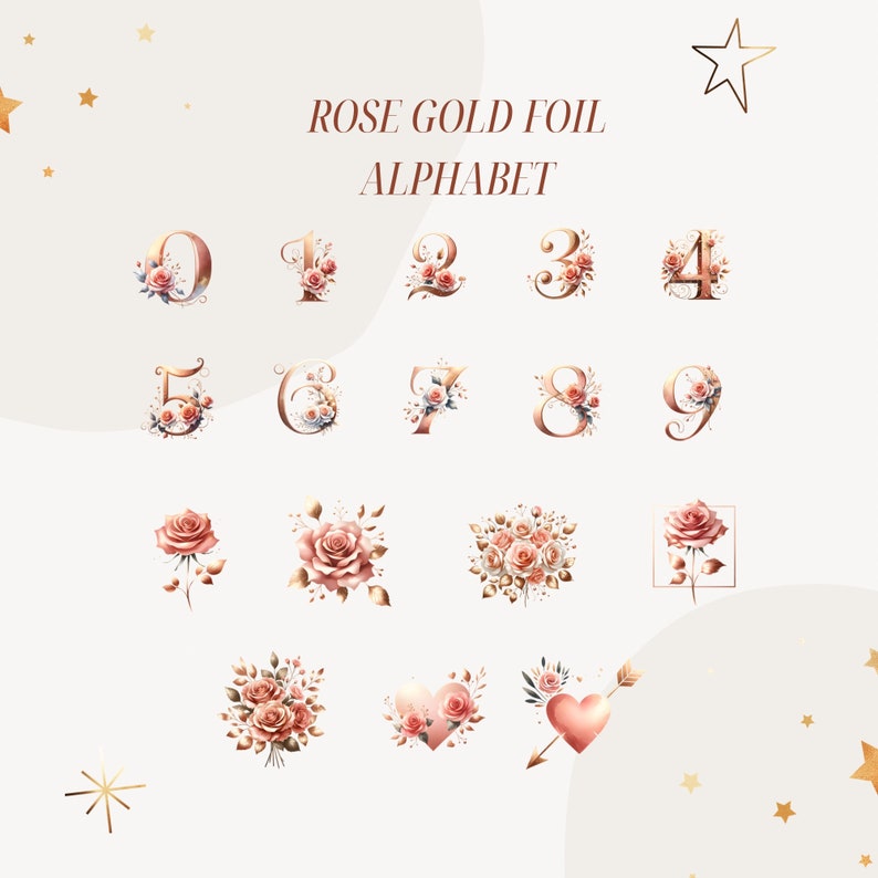 Rose Gold Floral Alphabet Clipart, Floral Letters PNG, Watercolor ...