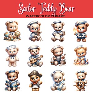 Watercolor Sailor Teddy Bear Clipart, Nautical Teddy Bear Clipart ...