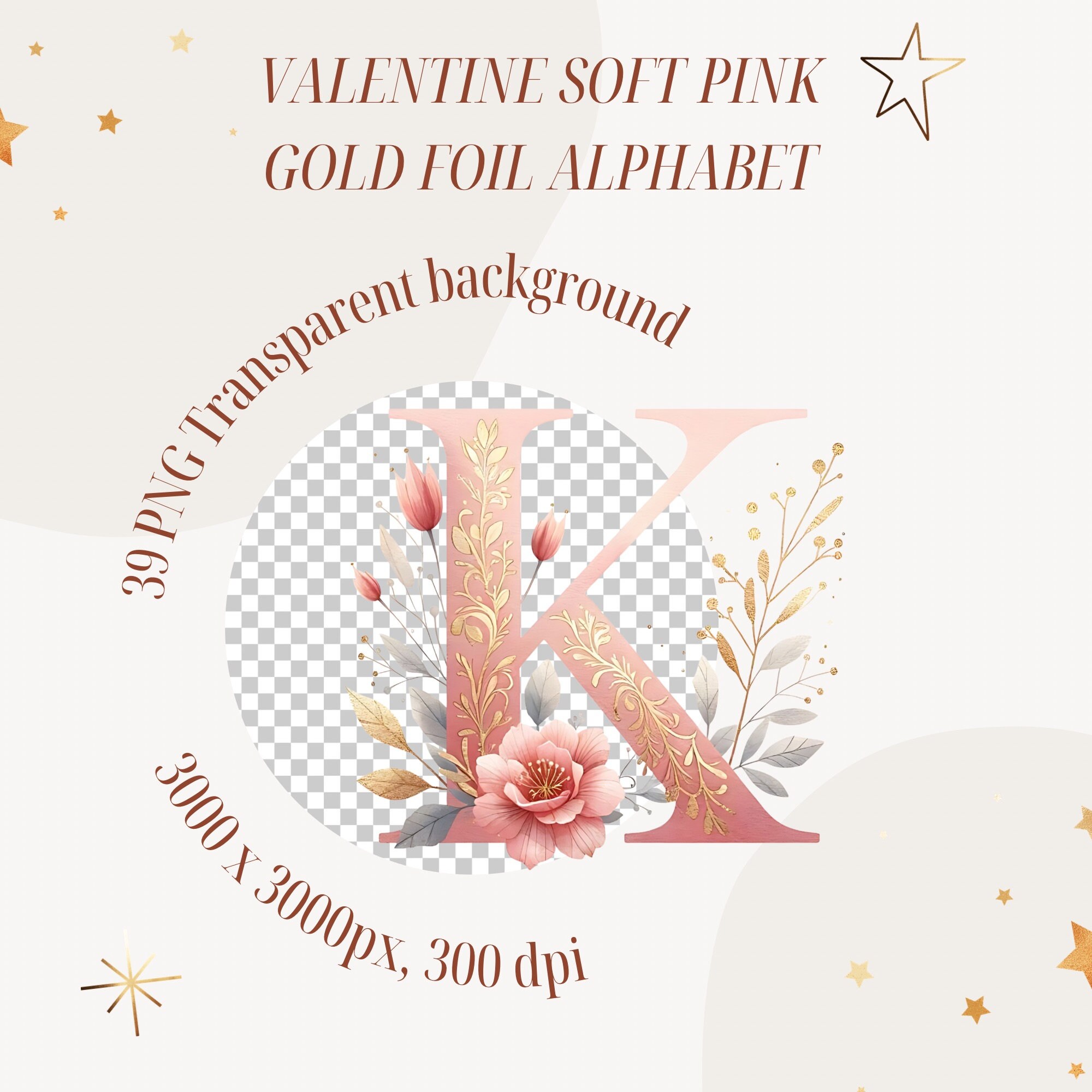 Pink Gold Floral Alphabet Clipart, Floral Letters Clipart, Valentines ...