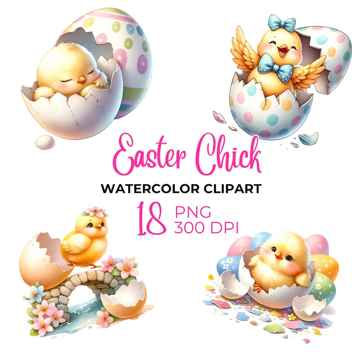 Watercolor Easter Chicks Clipart, Easter Clipart, Nursery Decor, Easter ...