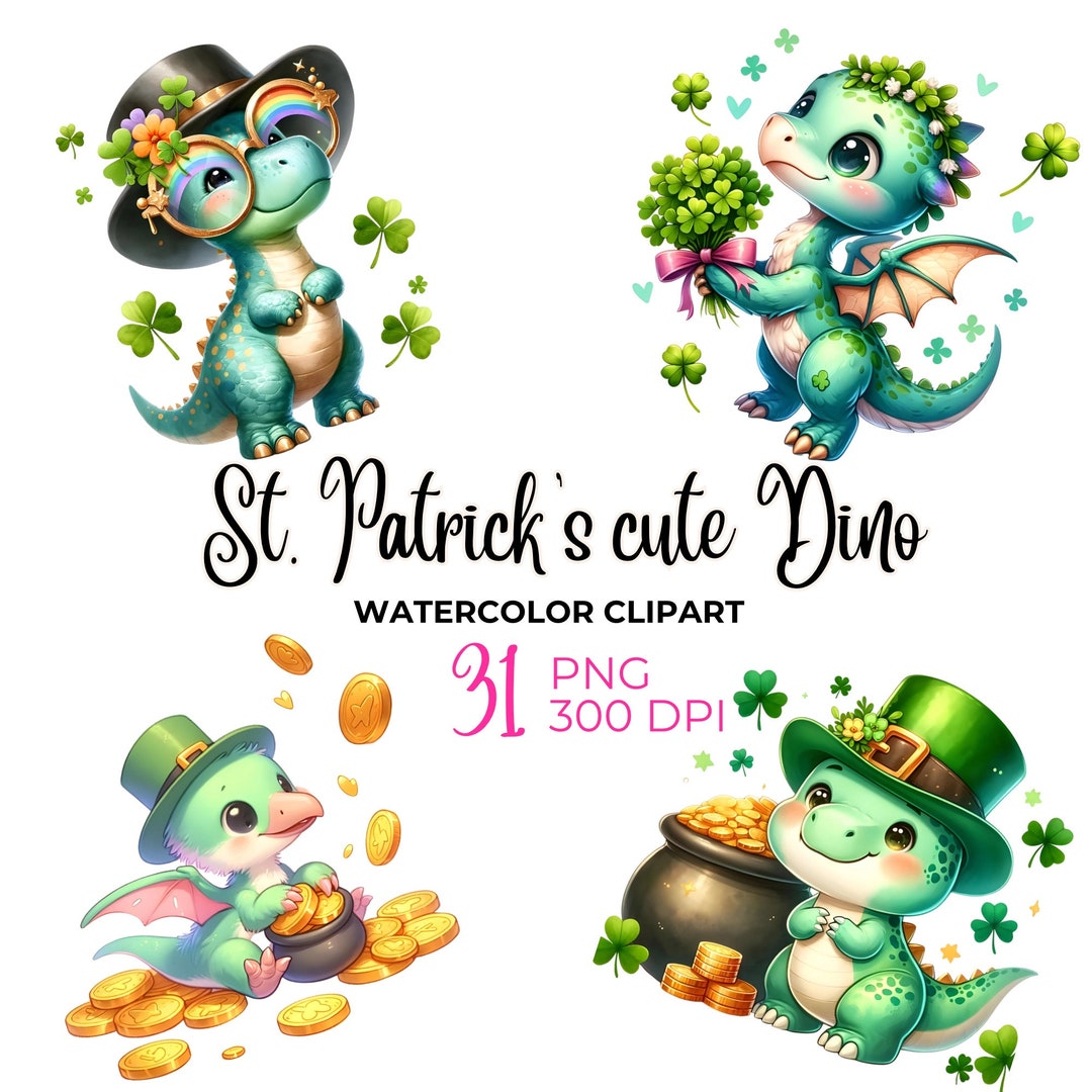 Saint Patrick’s Day Clipart, St. Patrick’s Day Cute Dinosaur Clipart ...