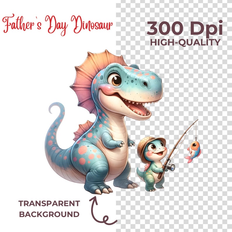 Watercolor Father's Day Dinosaur Clipart: 24 PNG Images (commercial Use ...