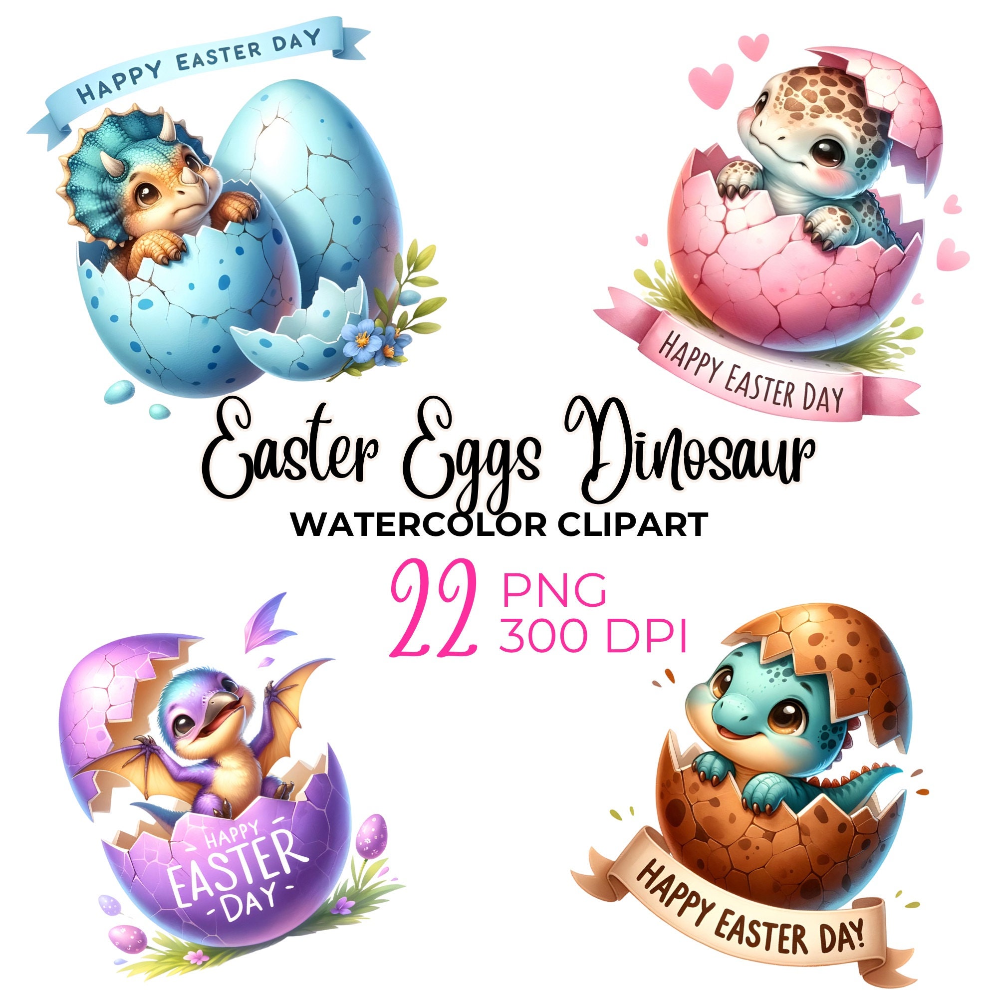 Watercolor Hatching Baby Dinosaur Clipart, Easter Dinosaur PNG, Nursery ...