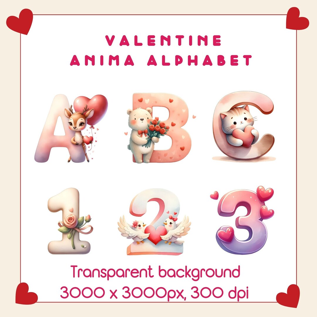 Watercolor Animal Alphabet Clipart, Valentine Alphabet, Education ...