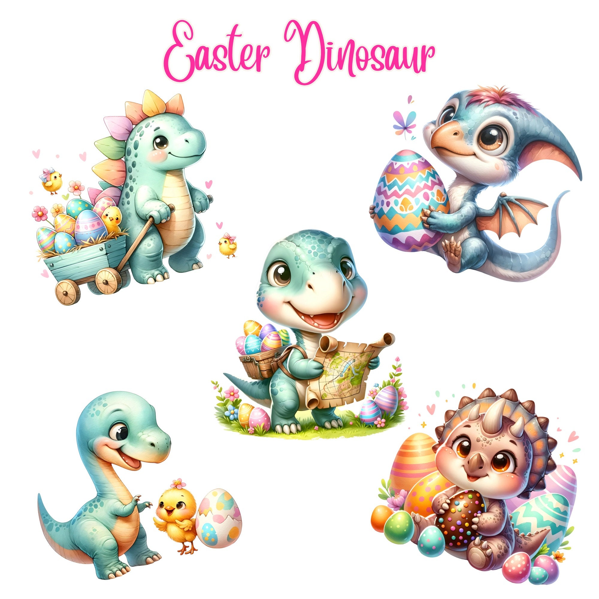 Watercolor Easter Dinosaur Clipart: Nursery T-rex PNG (digital Download ...