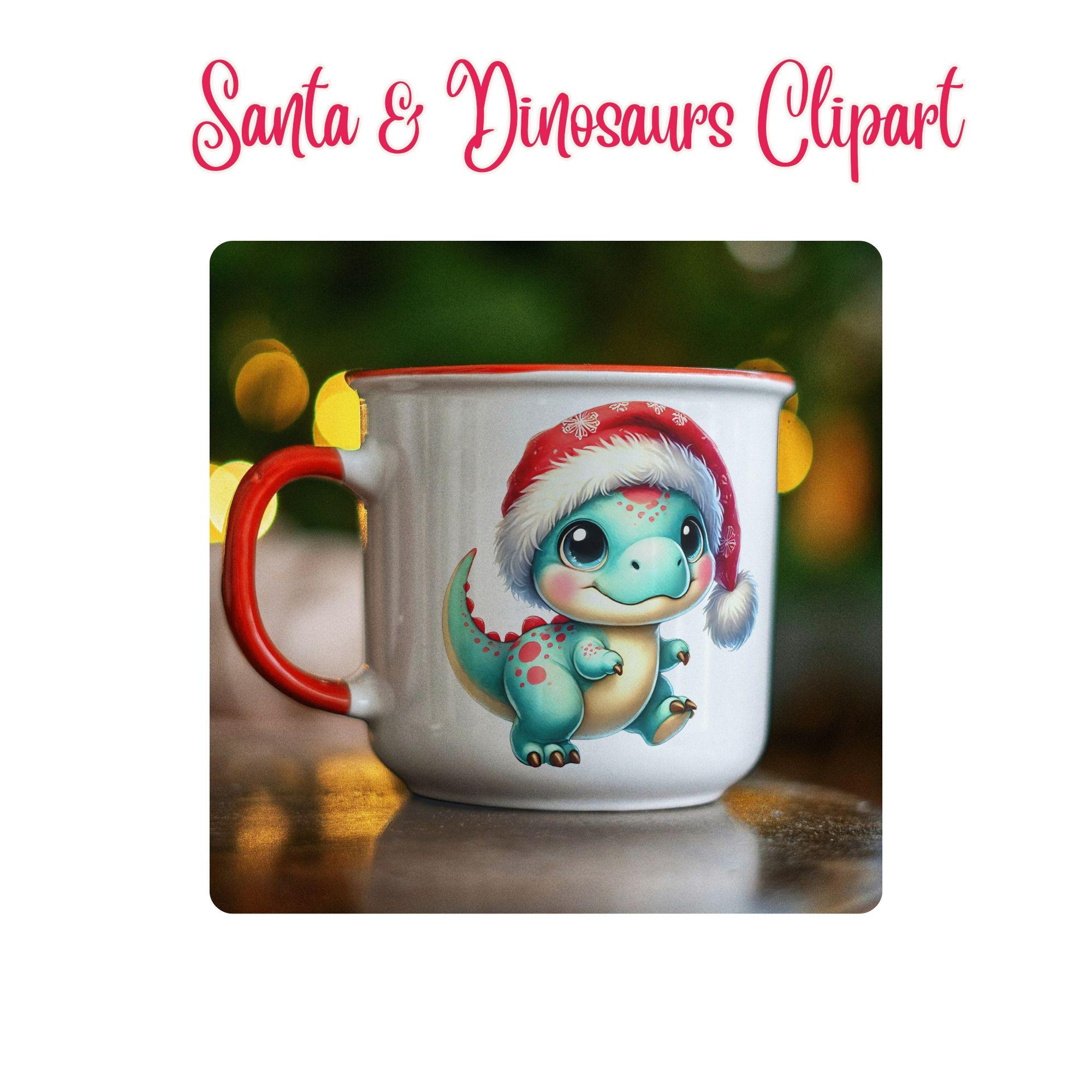 Watercolor Santa Dinosaur Clipart: Christmas Dino PNG (commercial Use ...