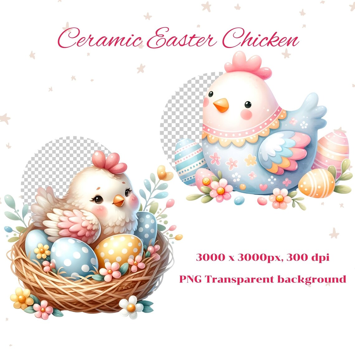 Watercolor Easter Ceramic Chicken Clipart, Ceramic Cute Chicks Clipart ...