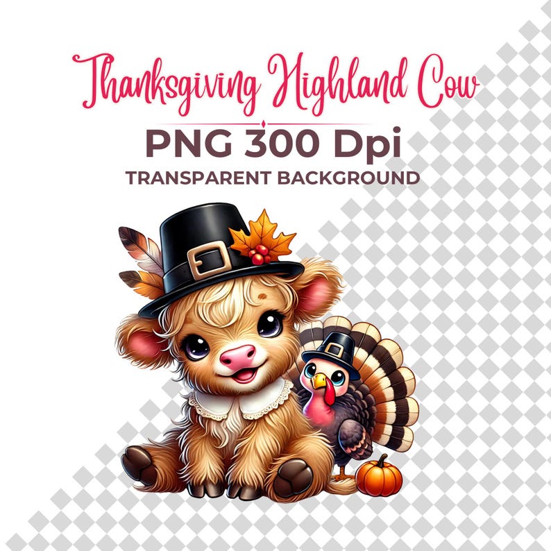 Watercolor Thanksgiving Highland Cow Clipart: Autumn Animals (PNG) - Etsy