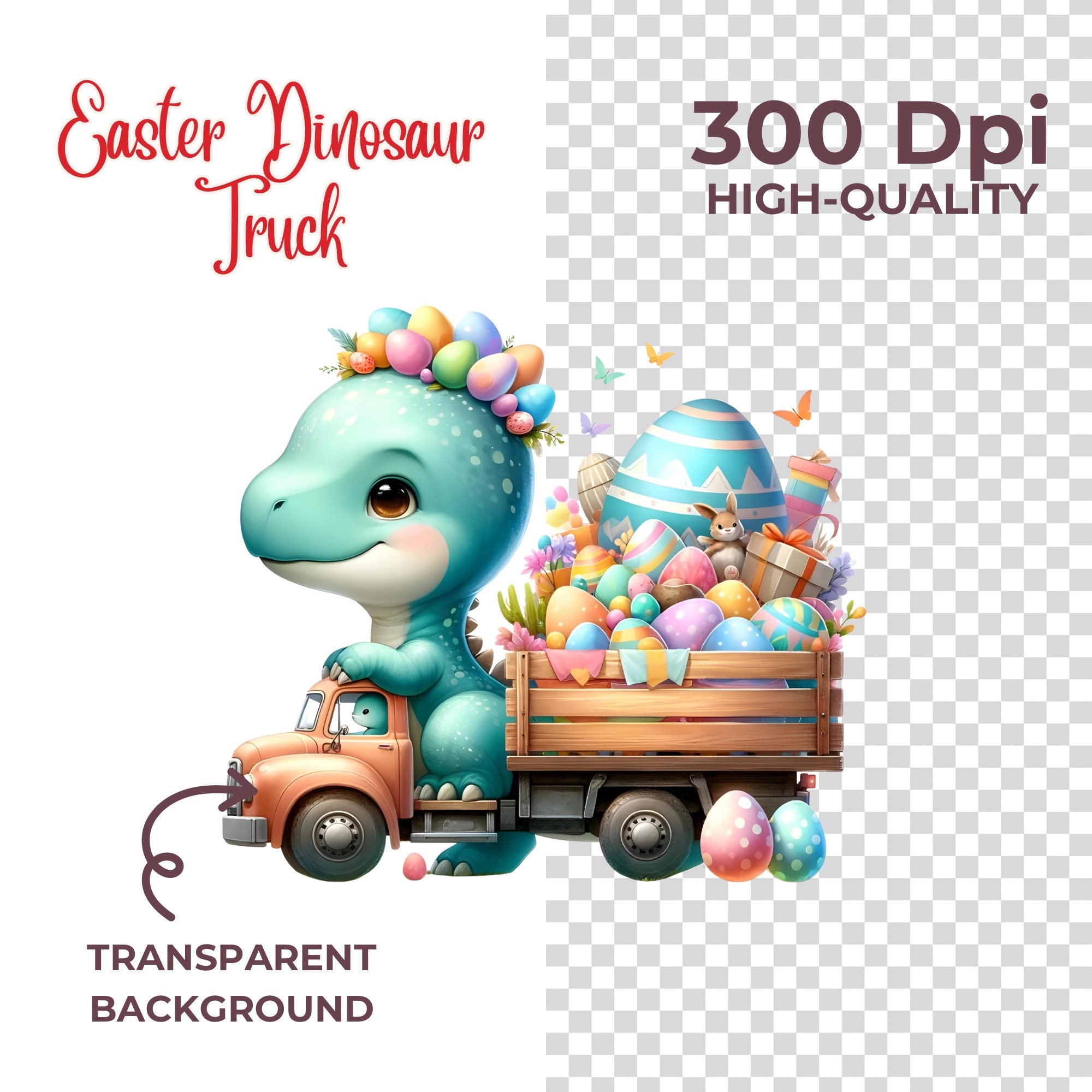 Watercolor Easter Dinosaur Clipart, Easter PNG, Dinosaur Construction ...
