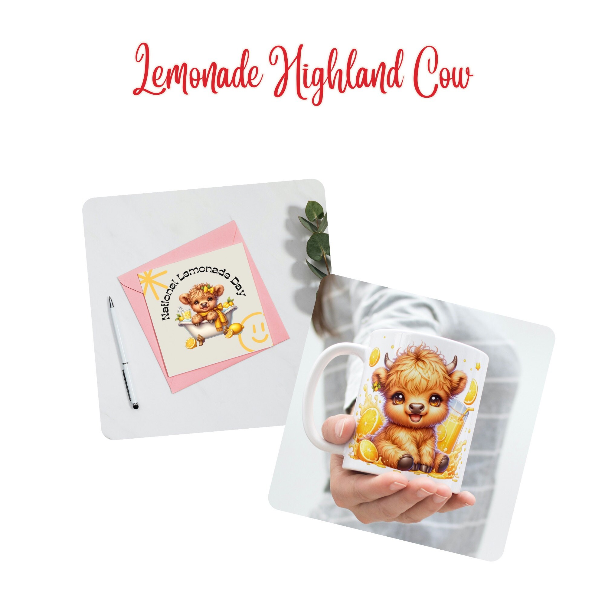 Watercolor Lemonade Highland Cow Clipart: Summer PNG (digital Download ...