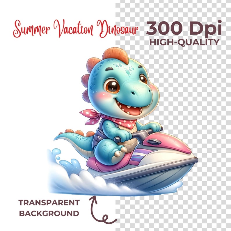 Watercolor Summer Vacation Dinosaur Clipart, Baby Dinosaur PNG, Summer ...