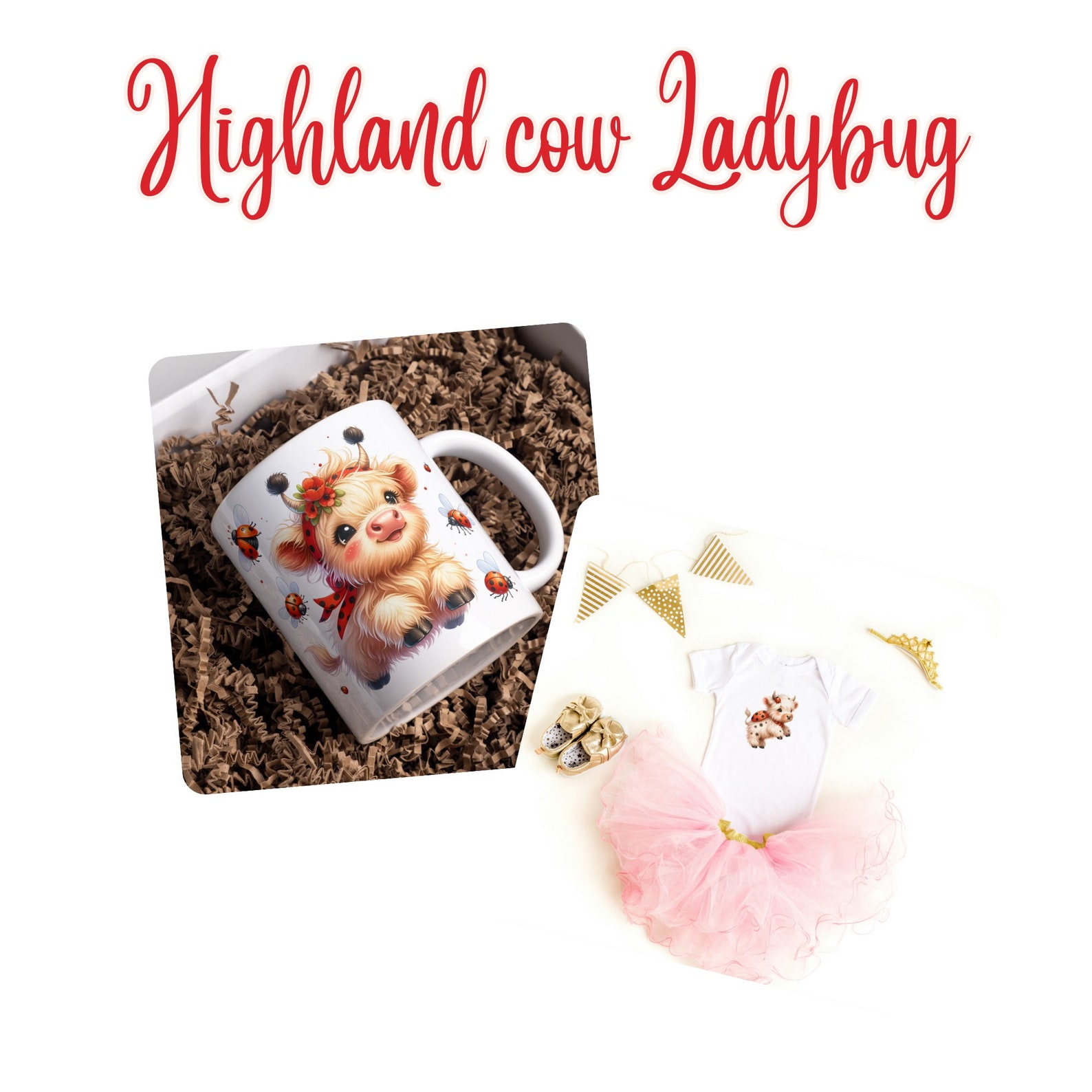 Watercolor Ladybug Highland Cow Clipart, Summer Highland Cow PNG ...