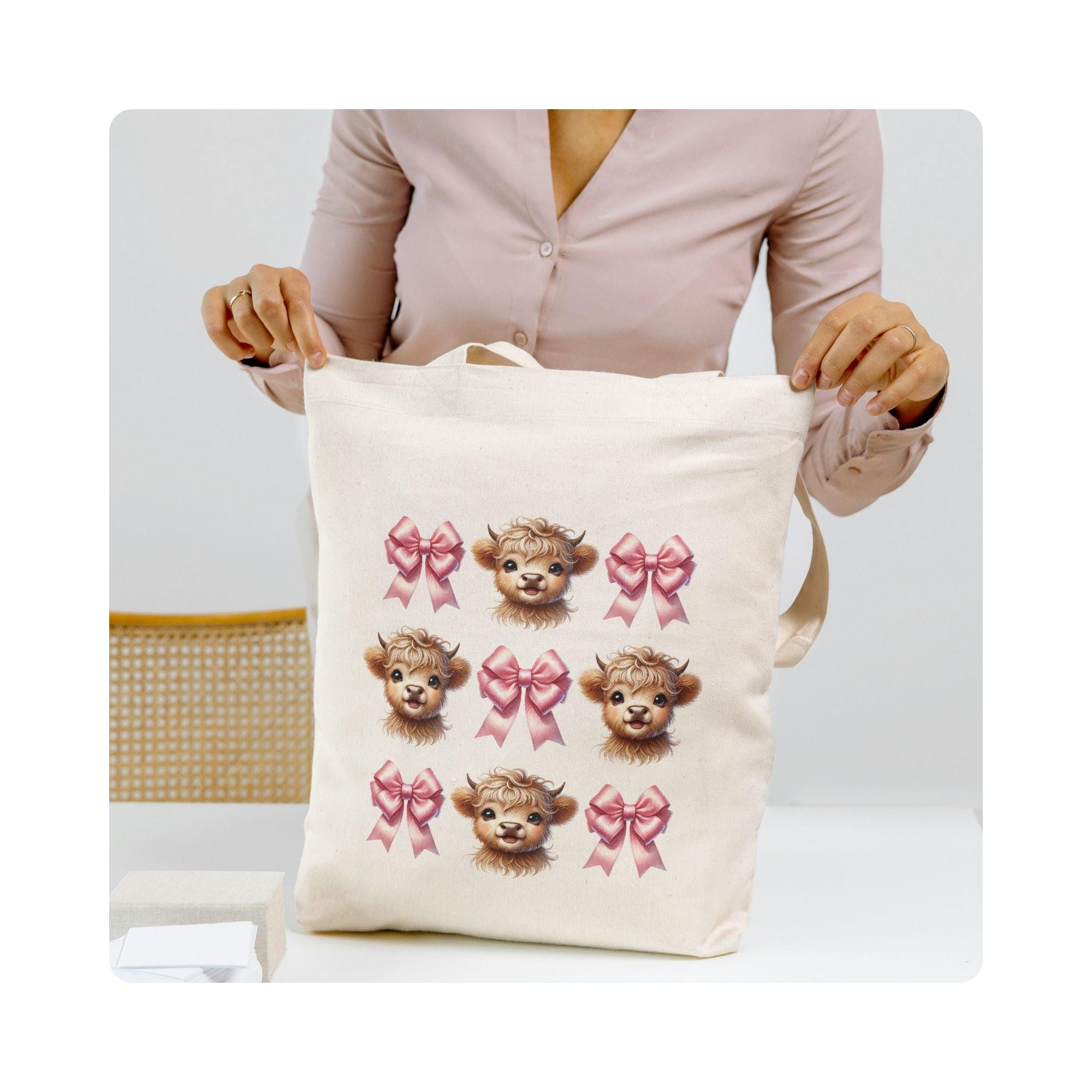 Watercolor Highland Cow and Pink Bow Clipart, Cute Highland Cow PNG ...