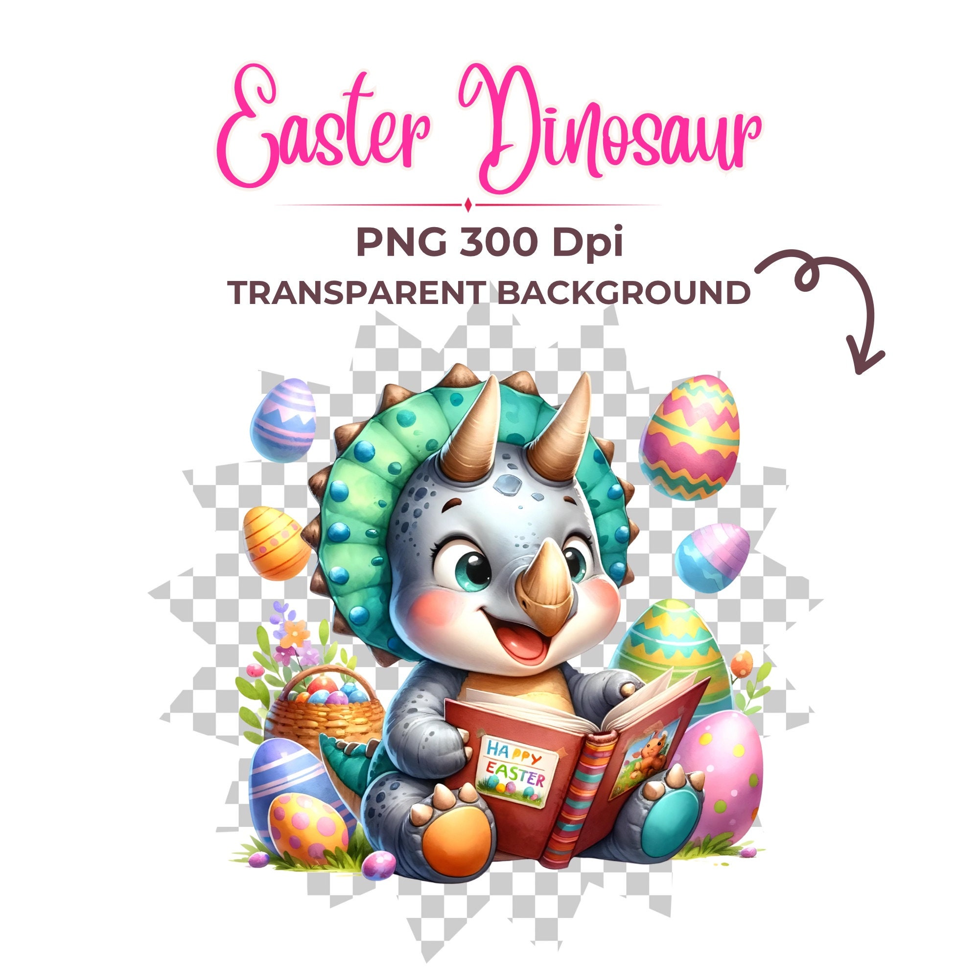 Watercolor Easter Dinosaur Clipart: Spring T-rex PNG (digital Download ...