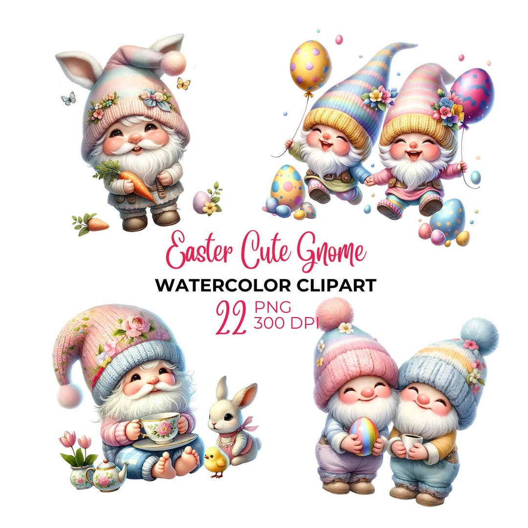Watercolor Easter Cute Gnome Clipart, Cute Gnome PNG, Cute Easter ...