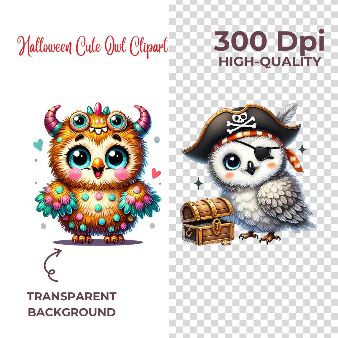 Watercolor Halloween Owl Clipart, Cute Jack-o-lantern PNG (commercial ...