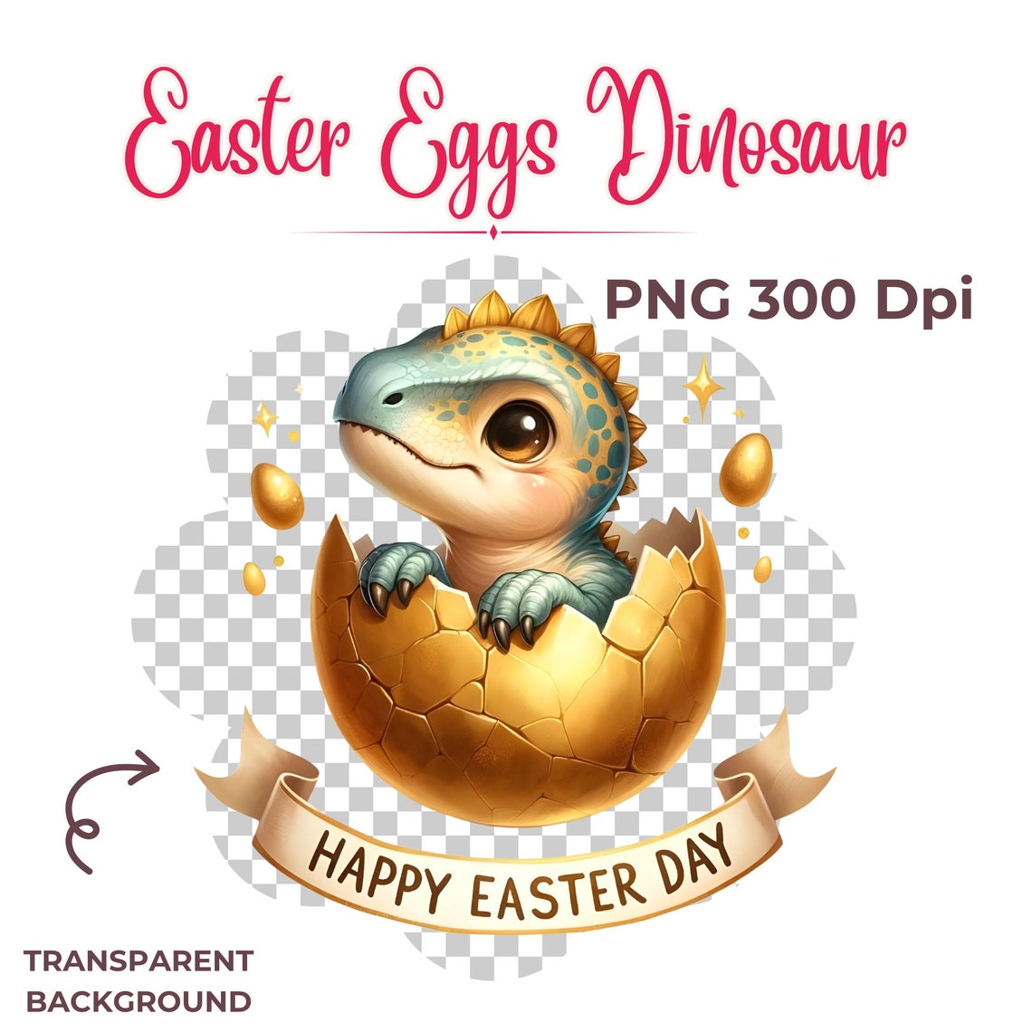 Watercolor Easter Dinosaur Clipart, Easter PNG, Easter Dinosaur PNG ...