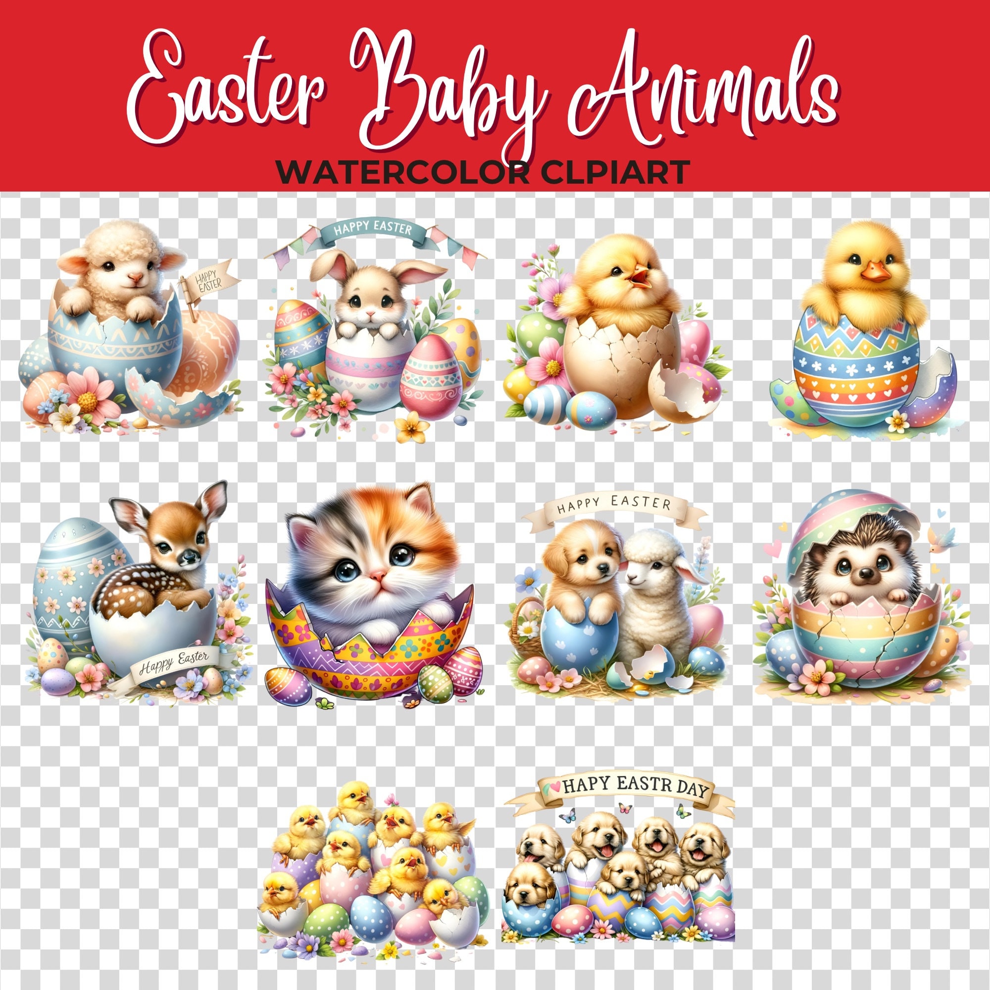 Watercolor Easter Baby Animals Clipart, Easter Clipart, Easter Bunny ...
