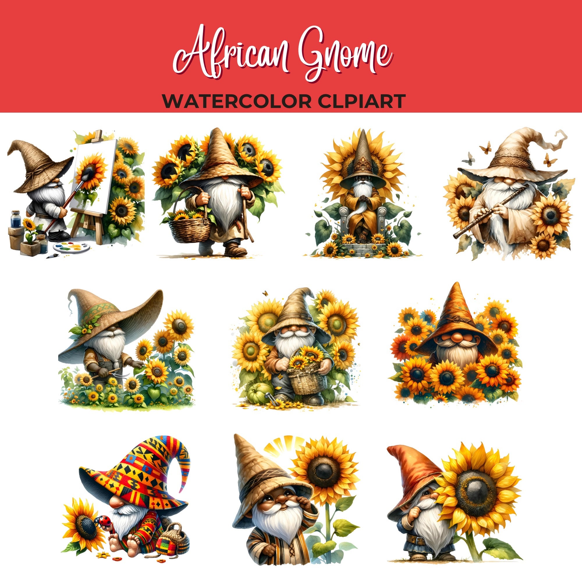African Gnome Watercolor Clipart: Black History Month, Juneteenth (PNG ...