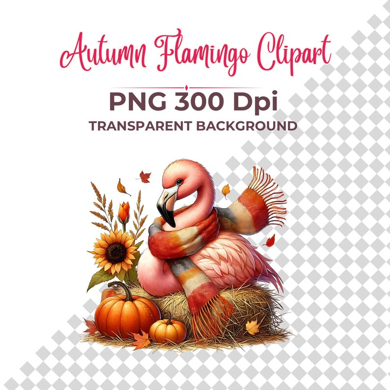 Watercolor Autumn Flamingo Clipart: Thanksgiving PNG Set (commercial ...