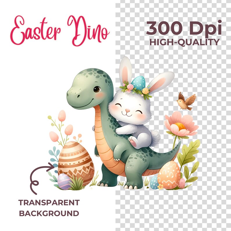 Watercolor Easter Dinosaur Clipart, Easter Clipart, Nursery Clipart ...