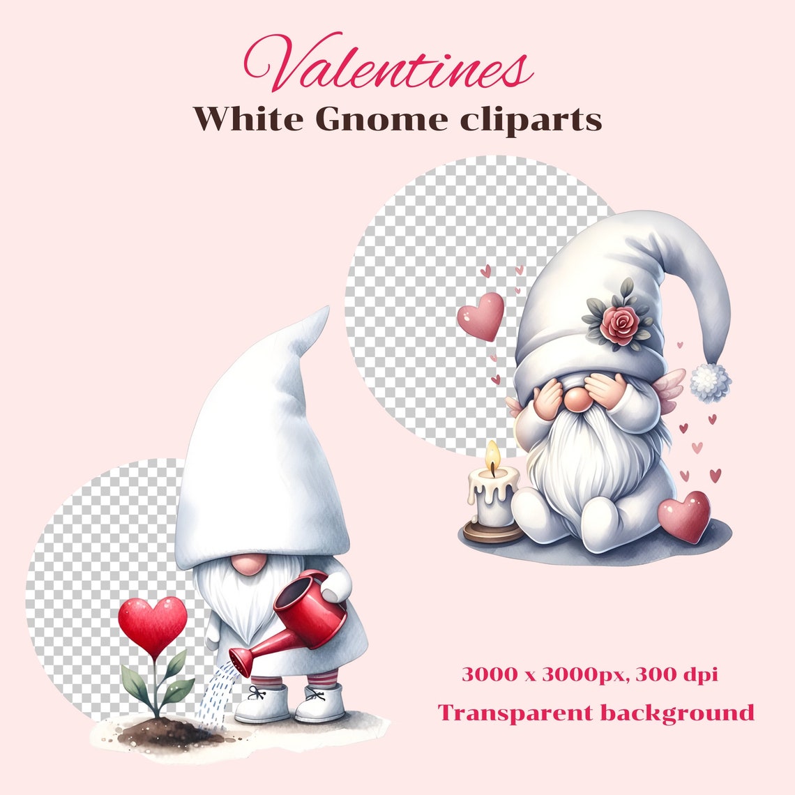White Gnome Valentine Clipart, Watercolor Gnome Clipart, Gnome Clipart ...