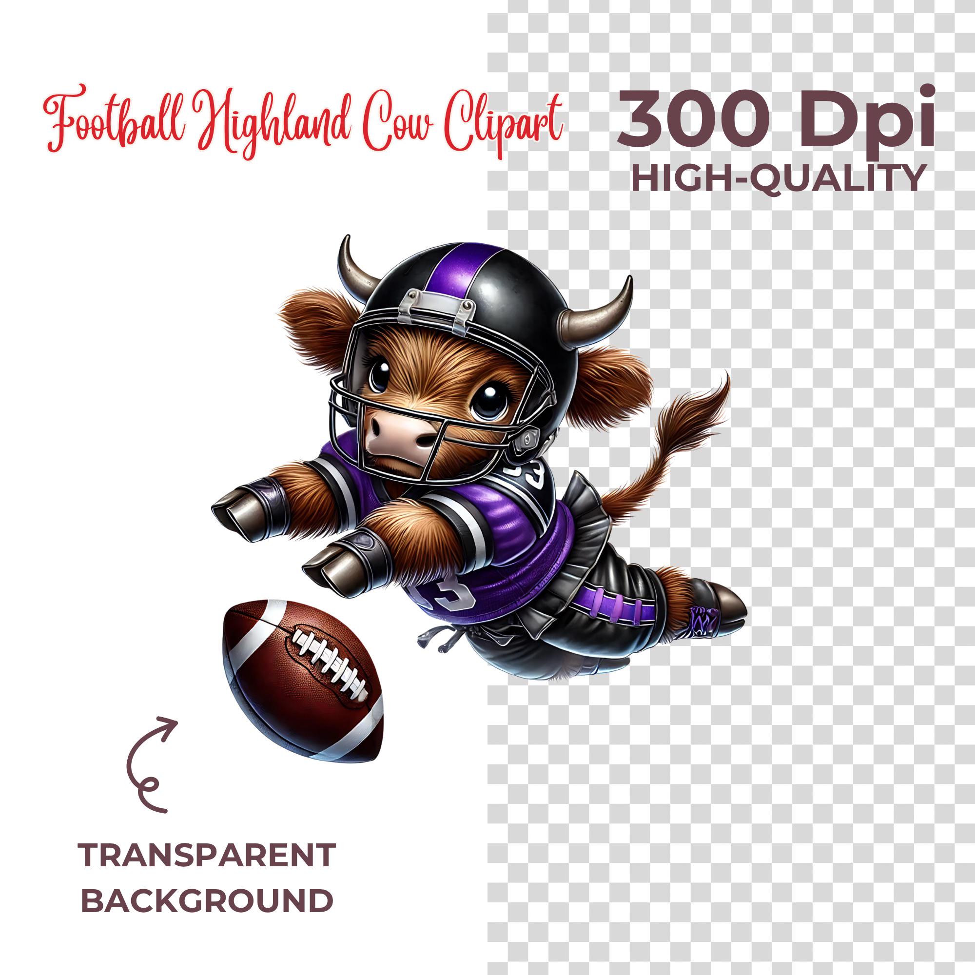 Watercolor Football Highland Cow Clipart: Sport PNG Bundle (digital ...