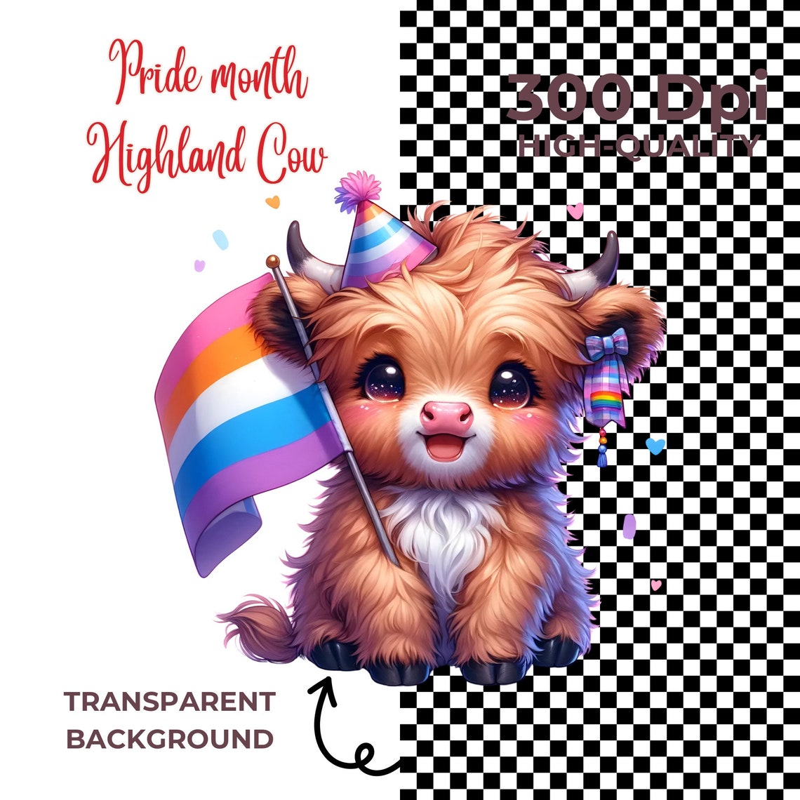 Watercolor LGBTQ Pride Month Highland Cow Clipart, Baby Highland Cow ...
